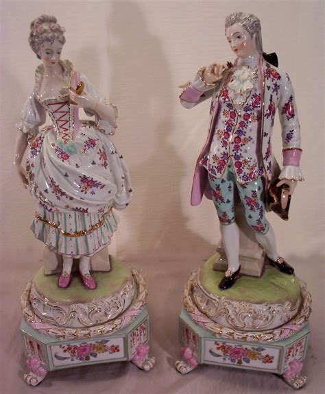 Vintage Pair Of Dresden Porcelain Figurines Bolted Dresden Porcelain