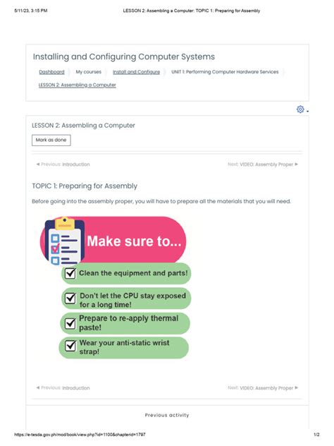 Lesson 2 Assembling A Computer Topic 1 Preparing For Assembly Pdf Lesson 2 Assembling A Computer Topic 1 Preparing For Assembly Pdf