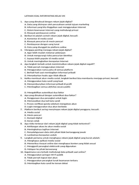 Latihan Soal Informatika Kelas Viii Pdf
