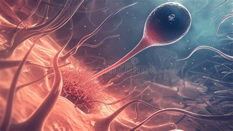 A Stunning Close Up Of Cellular Interaction Showcasing A Sperm Cell
