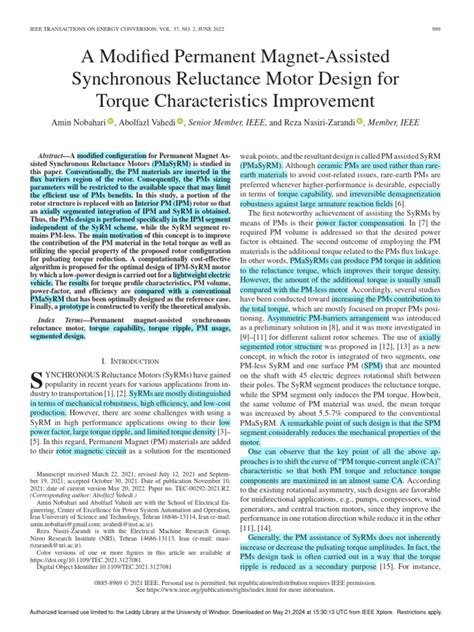 Read A Modified Permanent Magnet Assisted Synchronous Reluctance