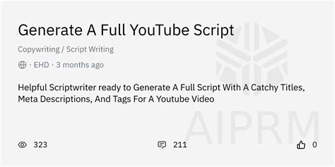 Prompt Generate A Full Youtube Script By Ehd Aiprm For Chatgpt