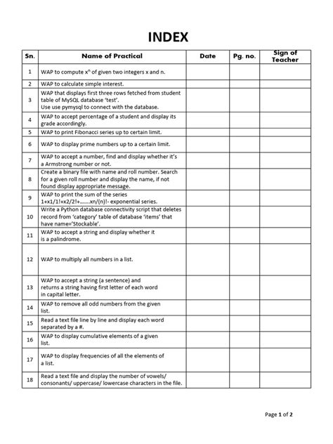 practical index list xii pdf databases letter case