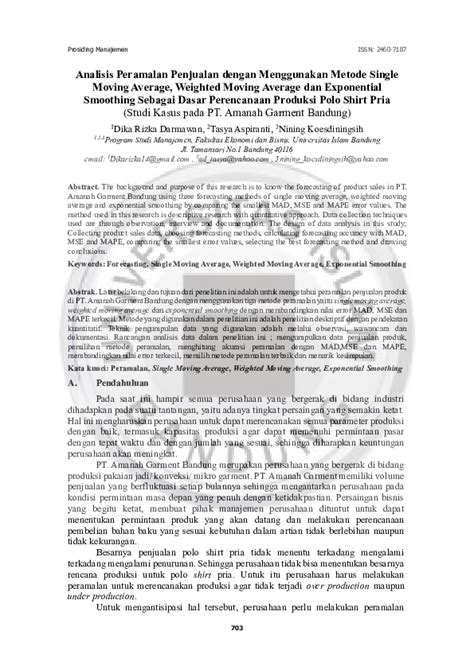 pdf analisis peramalan penjualan dengan menggunakan metode single