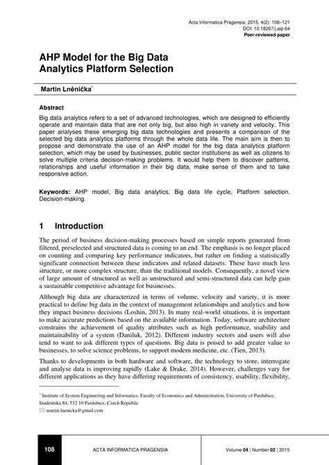 Pdf Ahp Model For The Big Data Analytics Platform Selection