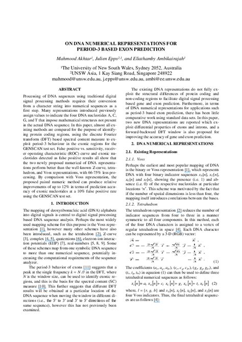 Pdf On Dna Numerical Representations For Period 3 Based Exon Prediction Mahmood Akhtar