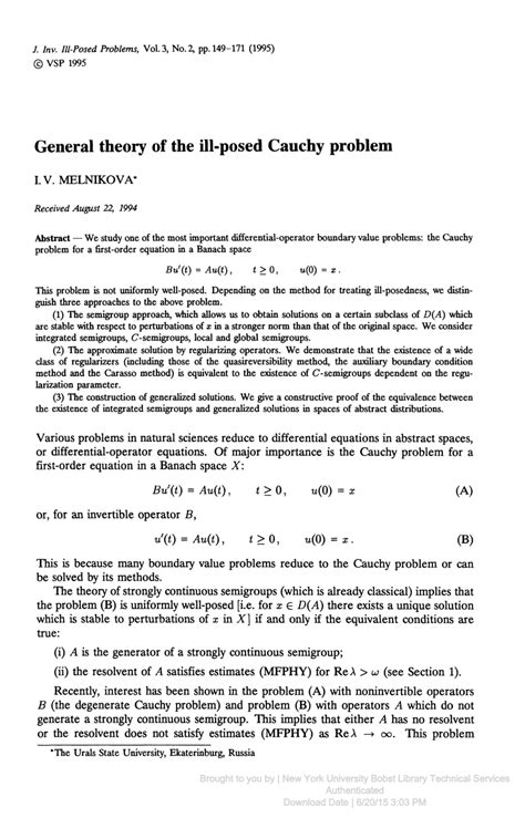 Pdf General Theory Of The Ill Posed Cauchy Problem