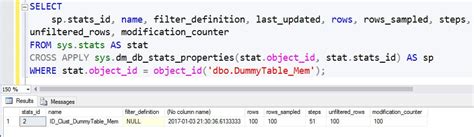 Sql Server Using Dmdbstatsproperties With Inmemory Oltp Tables Sql Authority With Pinal Dave