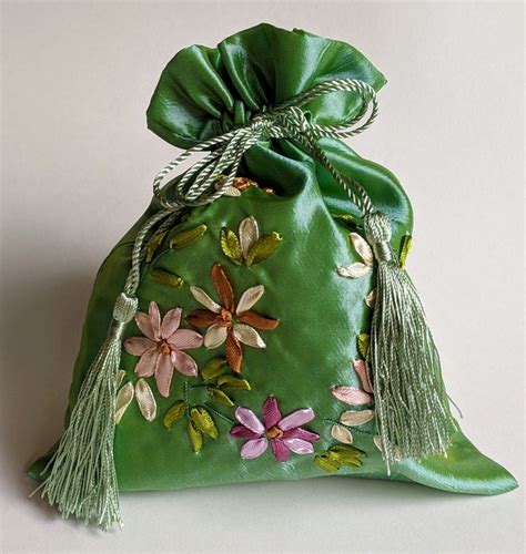 Silk Embroidered Tassel Drawstring Pouch 6x85 In Asian Etsy