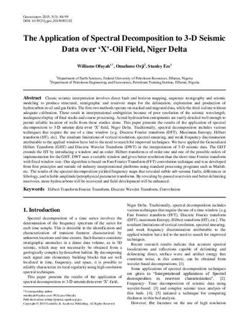 Pdf The Application Of Spectral Decomposition To 3 D Seismic Data Over X Oil Field Niger Delta