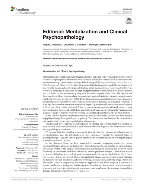Pdf Editorial Mentalization And Clinical Psychopathology