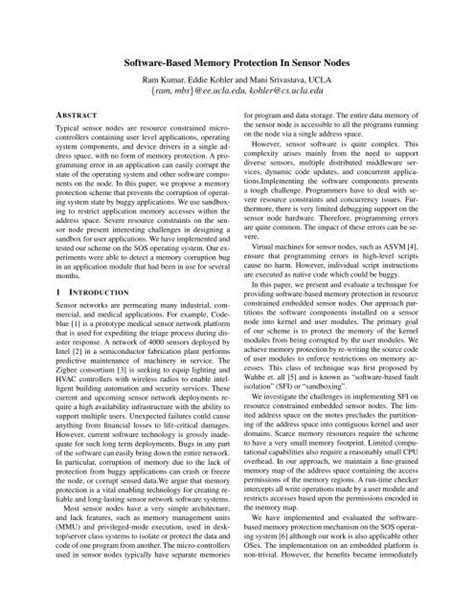 Software Based Memory Protection In Sensor Nodes Stanford