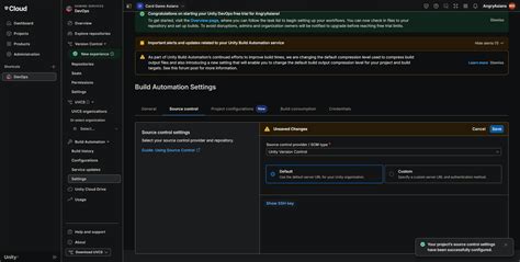 cannot save settings of build automation settings in unity cloud