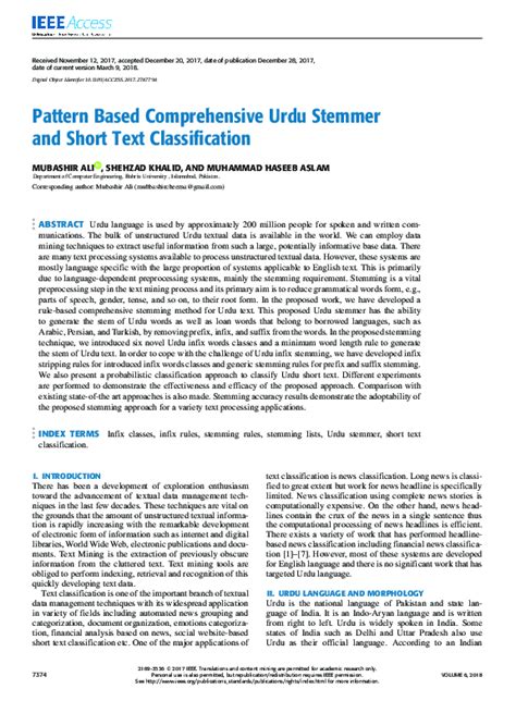 Pdf Pattern Based Comprehensive Urdu Stemmer And Short Text