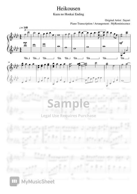 Sayuri - Heikousen (Kuzu no Honkai) Sheet Music by Aoryn (MyReminiscence)