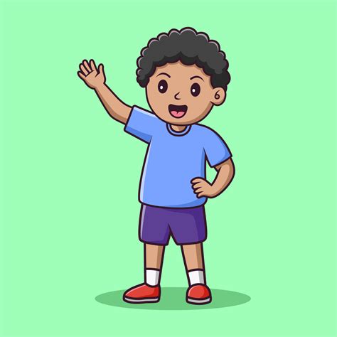 Niedlicher Kleiner Junge Cartoon Winkende Hand Vektor Cartoon