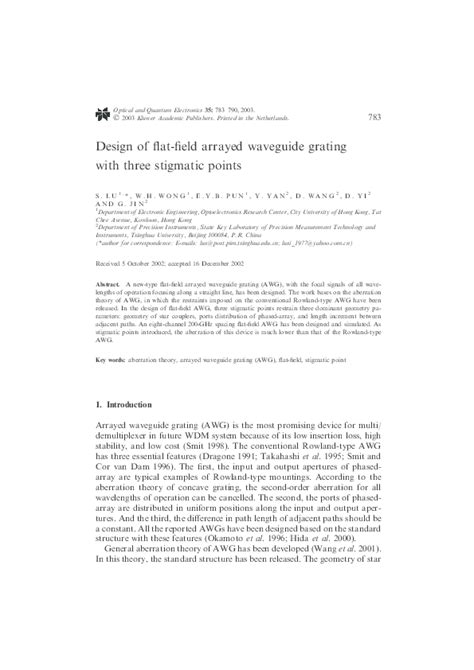 pdf design of a flat field arrayed waveguide grating
