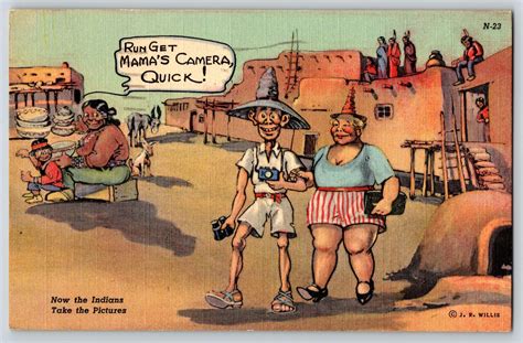 Old Postcard Of Native Americans Mocking Fat Tourists Rnewmexico