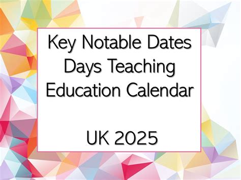 Key Notable Dates Days Teaching Education Calendar Uk 2025 Teaching Resources