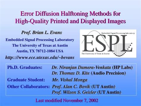 Ppt Error Diffusion Halftoning Methods For High Quality Printed And Displayed Images
