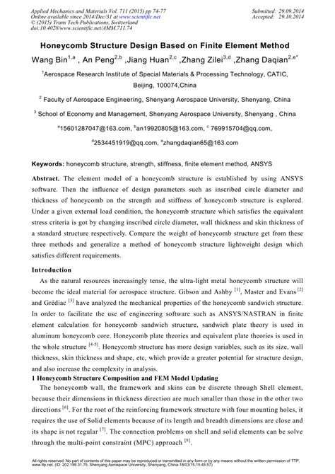 Pdf Honeycomb Structure Design Based On Finite Element Method