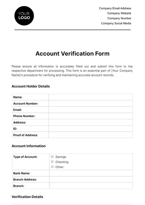 Free Account Verification Form Template To Edit Online