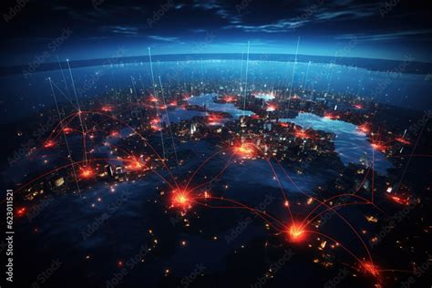 Global Network And Connection Technology Concept With City Background World Network With Nodes