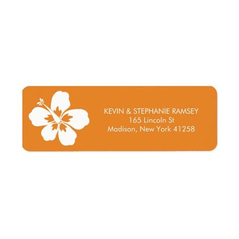 Orange And White Hibiscus Flower Label Zazzle