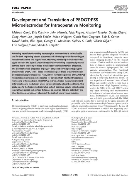 Pdf Development And Translation Of Pedotpss Microelectrodes For Intraoperative Monitoring