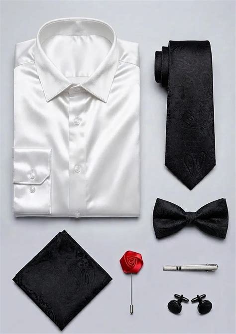 Mens Complete Formalwear Bundle Satin Shirt And Accessories