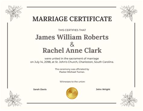 Free Printable Marriage Certificate Templates To Customize Online