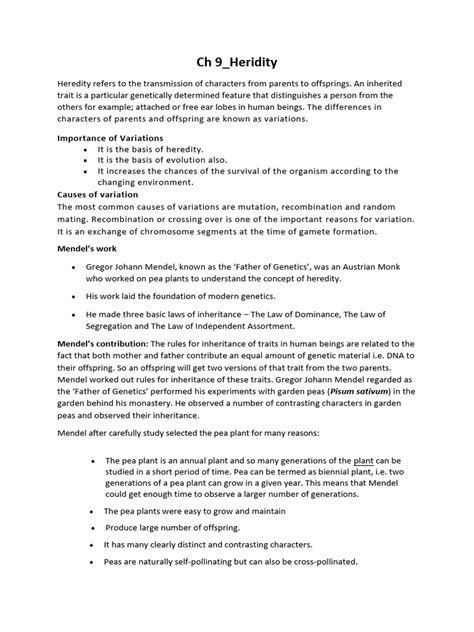Grade 10 Biology Notes Ch 9 Heridity Pdf Dominance Genetics Genetics