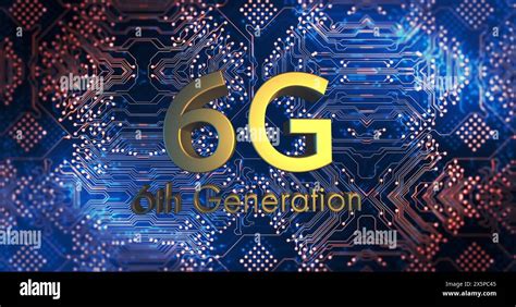 Digital Image Of 6g Text Banner Spinning Against Microprocessor Connections On Blue Background
