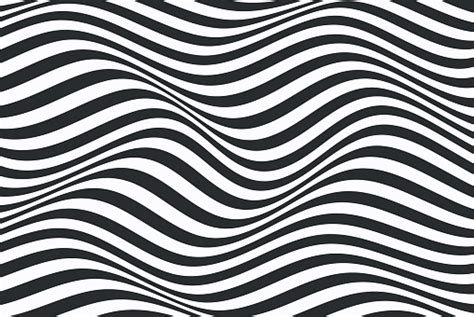 착시 현상의 물결 추상적인 흑백 삽화 수평선 줄무늬 패턴 또는 배경 물결 모양 왜곡 효과 강렬하고 밝은 색상에 대한 스톡 벡터 아트 및 기타 이미지 Istock
