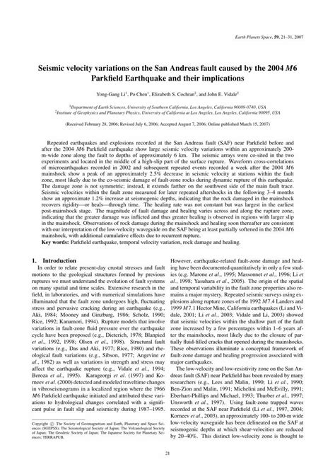 Pdf Seismic Velocity Variations On The San Andreas Fault Dokumen Tips