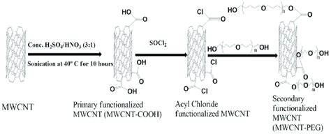 Reaction Scheme For Primary And Secondary Functionalization Of Mwcnts