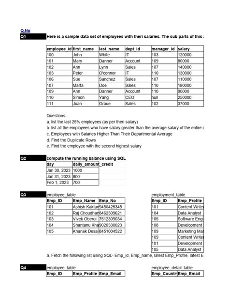 Sql Questions Pdf Databases Information Science