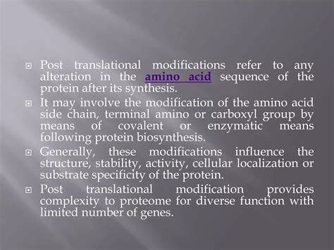 Post Translational Modifications Pptx Chemistry Science