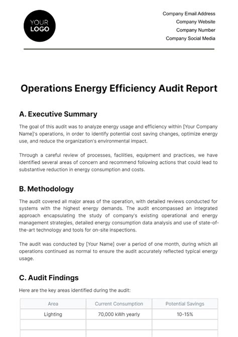 Free Operations Energy Efficiency Audit Report Template Edit Online