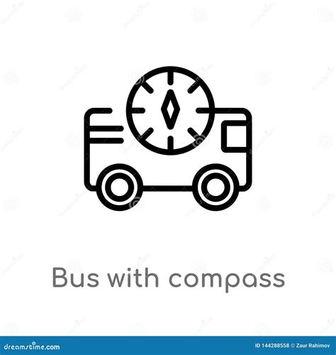 Outline Bus With Compass Vector Icon Isolated Black Simple Line Element Illustration From