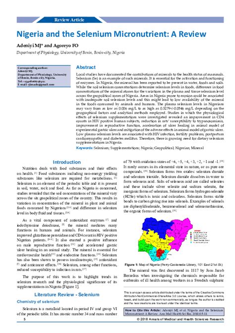 Pdf Nigeria And The Selenium Micronutrient A Review