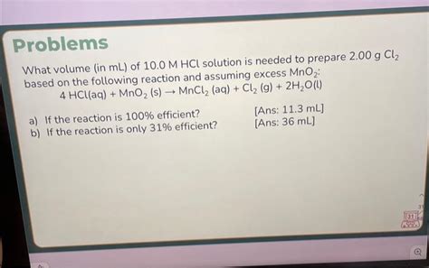 Solved What Volume In ML Of MHCl Solution Is Needed Chegg