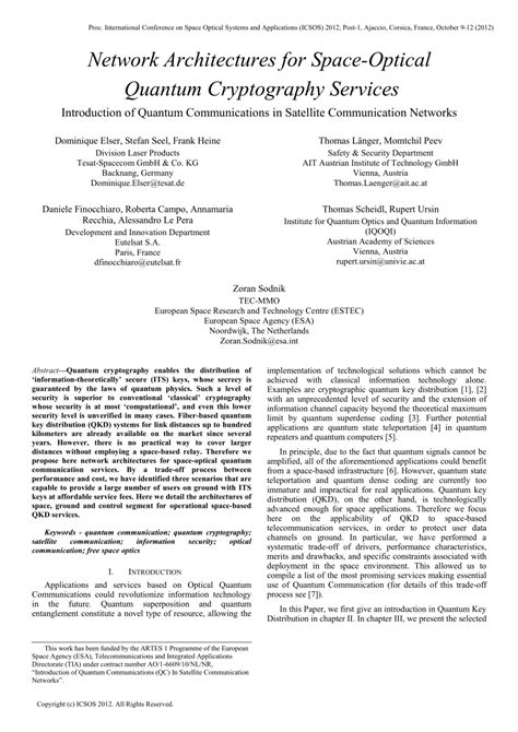 Pdf Network Architectures For Space Optical Quantum Cryptography Services Introduction Of