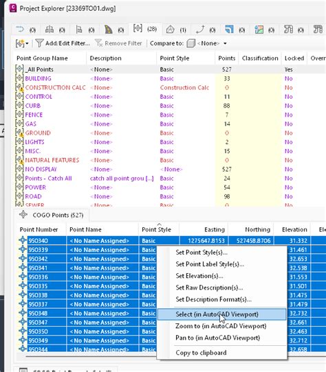 solved quick select based on cogo point style autodesk community