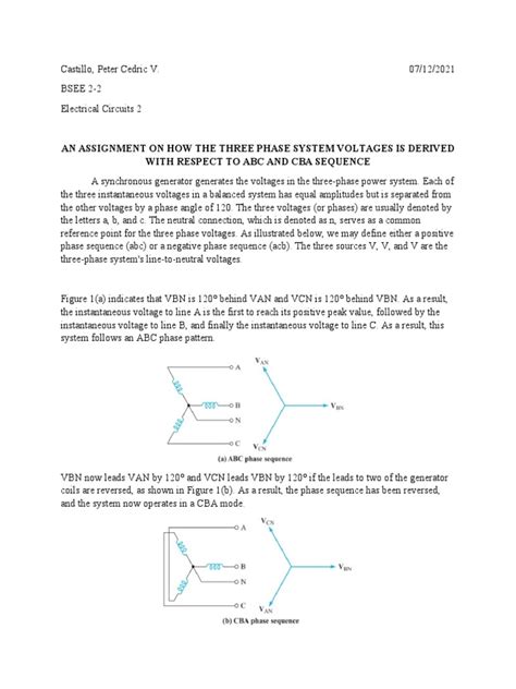 An Assignment On How The Three Phase System Voltages Is Derived With Respect To Abc And Cba