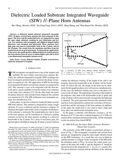 Pdf Dielectric Loaded Substrate Integrated Waveguide Siw H Plane