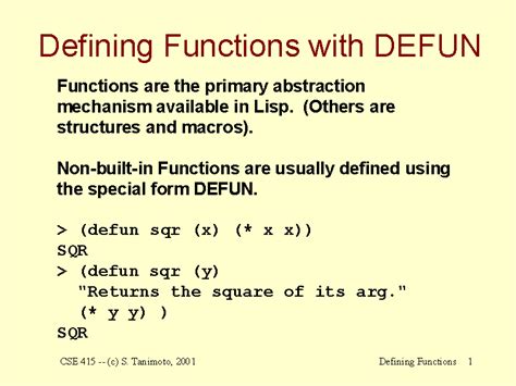 Defining Functions With DEFUN