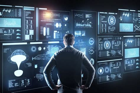 Smart Man Thinking While Looking At The Giant Screen Stock Photo Image Of Electronic Device