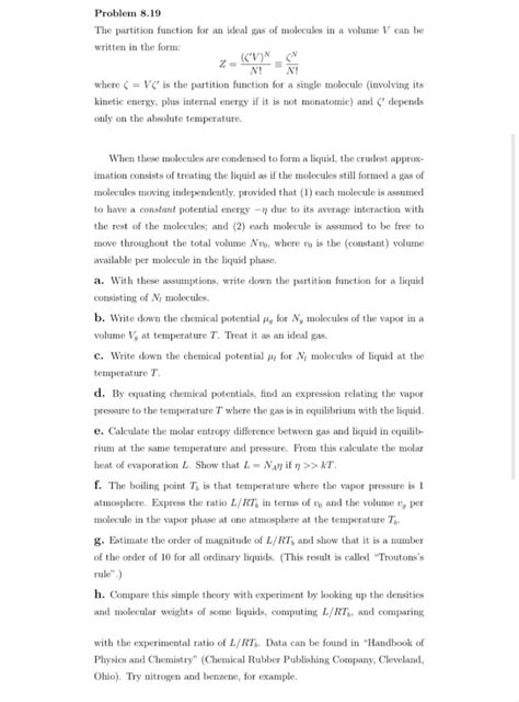 Problem The Partition Function For An Ideal Gas Chegg