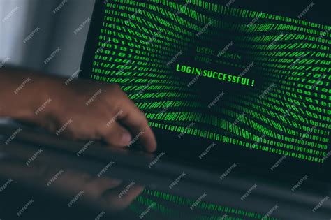 Premium Photo Hand Typing On Laptop Keyboard Green Numbers On Display Successful Login With